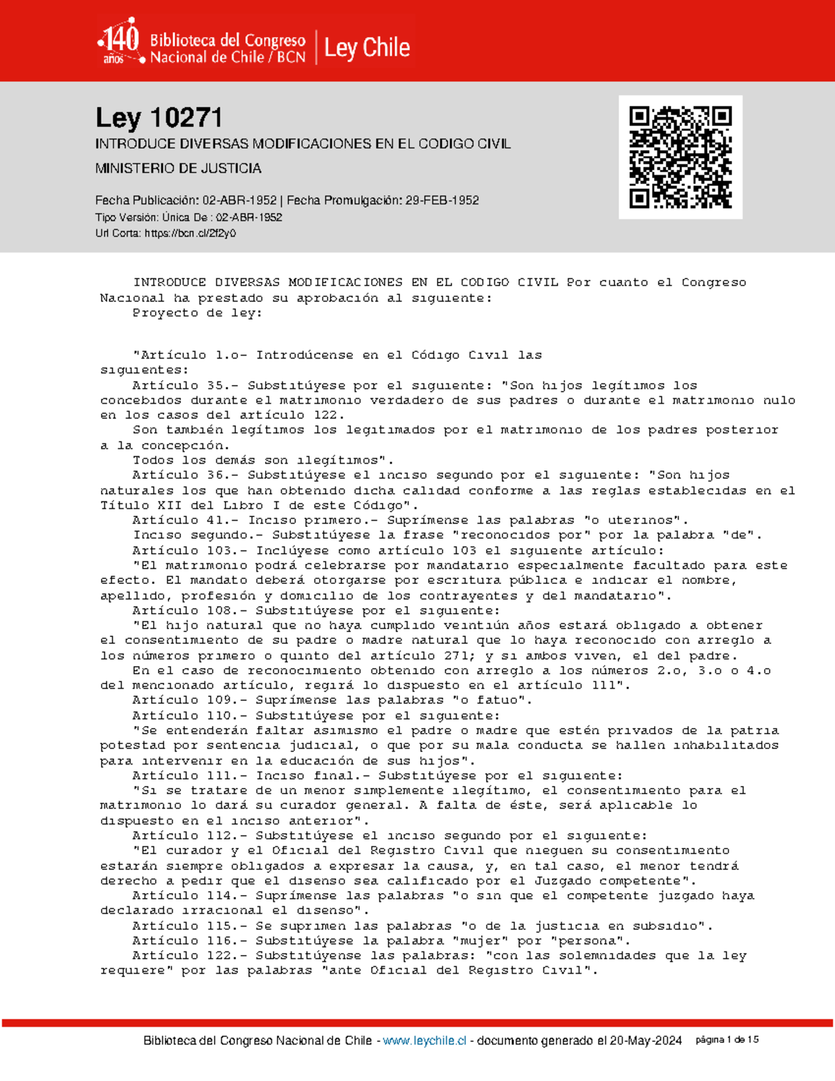 LEY-10271 02-ABR-1952 - Ley 10271 INTRODUCE DIVERSAS MODIFICACIONES EN ...