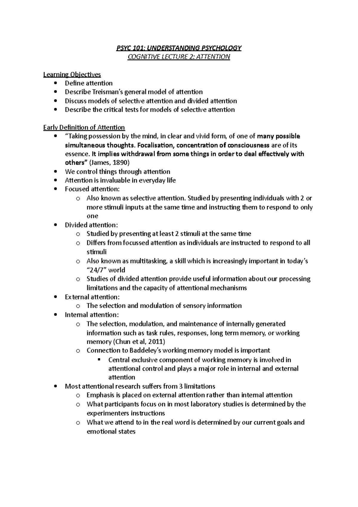 Cognitive Lecture 2 Attention Psyc 101 Understanding Psychology Cognitive Lecture 2