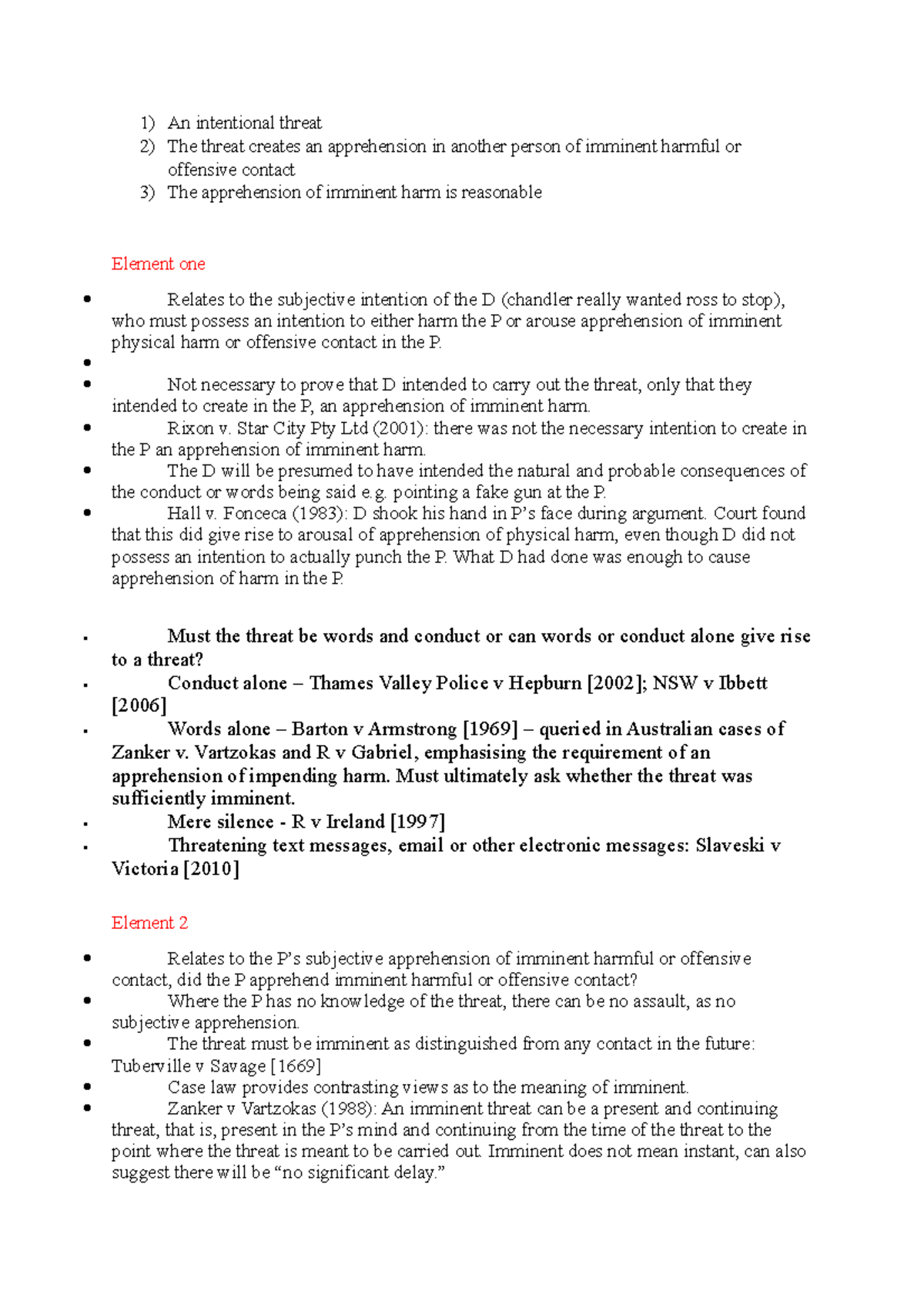 Tutorial 3 additonal notes for assault - An intentional threat The ...