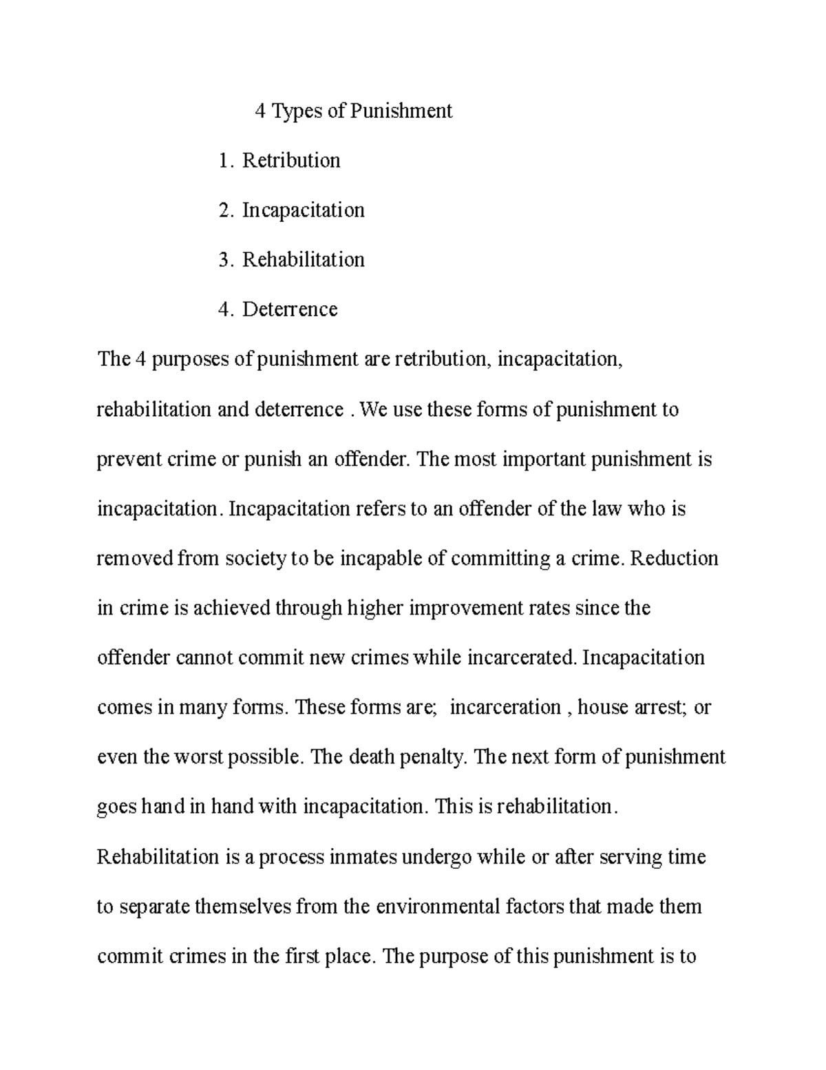 Document (2) - English 122 - 4 Types of Punishment 1. Retribution 2 ...
