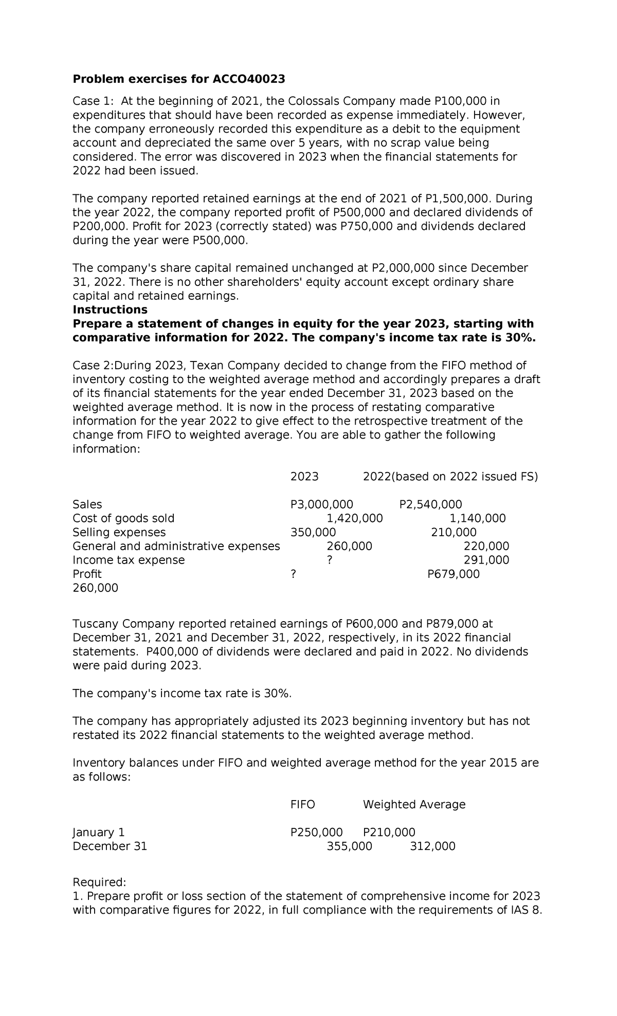 Problem Exercises For Equity Problem Exercises For Acco Case 1 At The Beginning Of 2021 The 