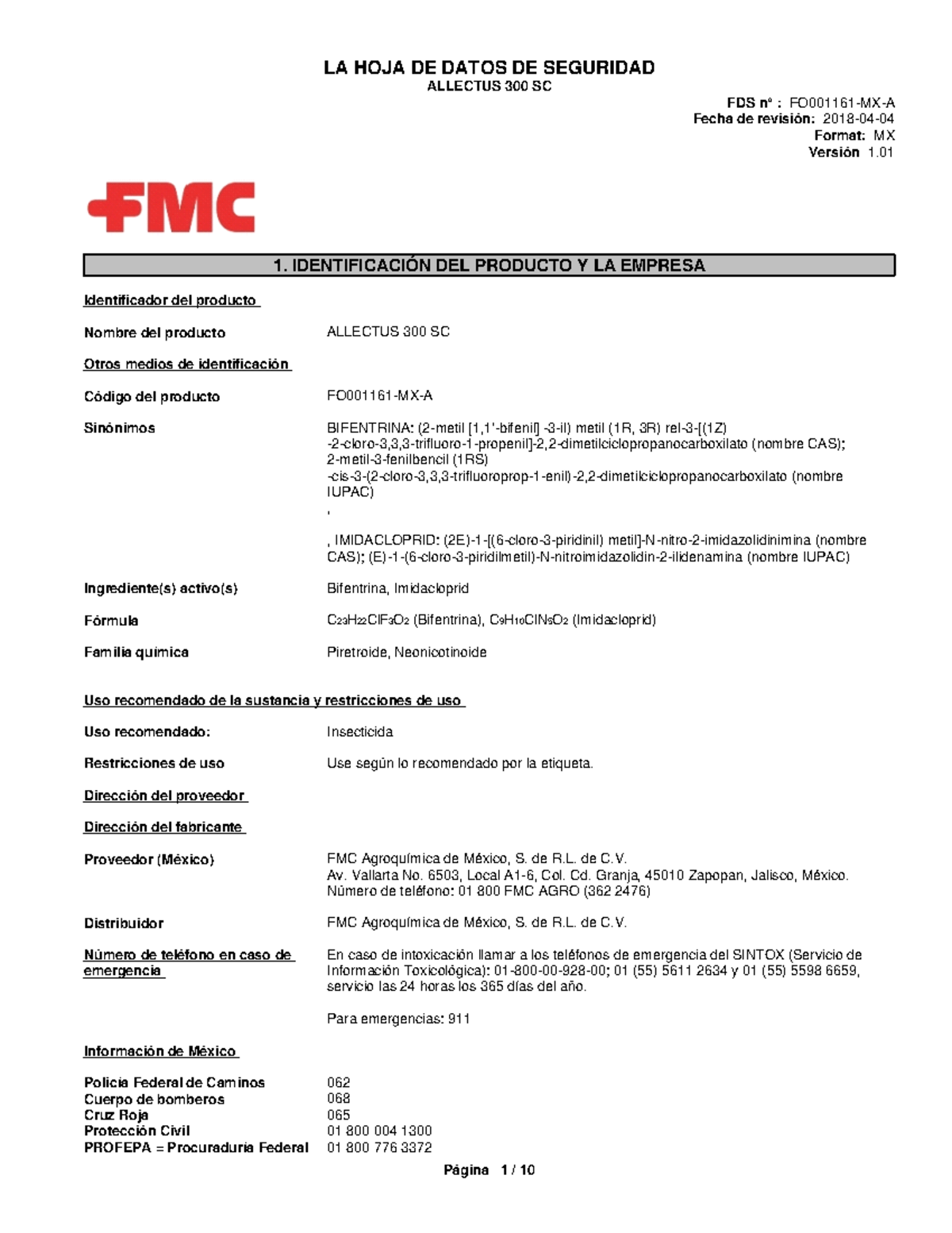Allectus 300 SC - Hoja de Seguridad HDS - LA HOJA DE DATOS DE SEGURIDAD ...