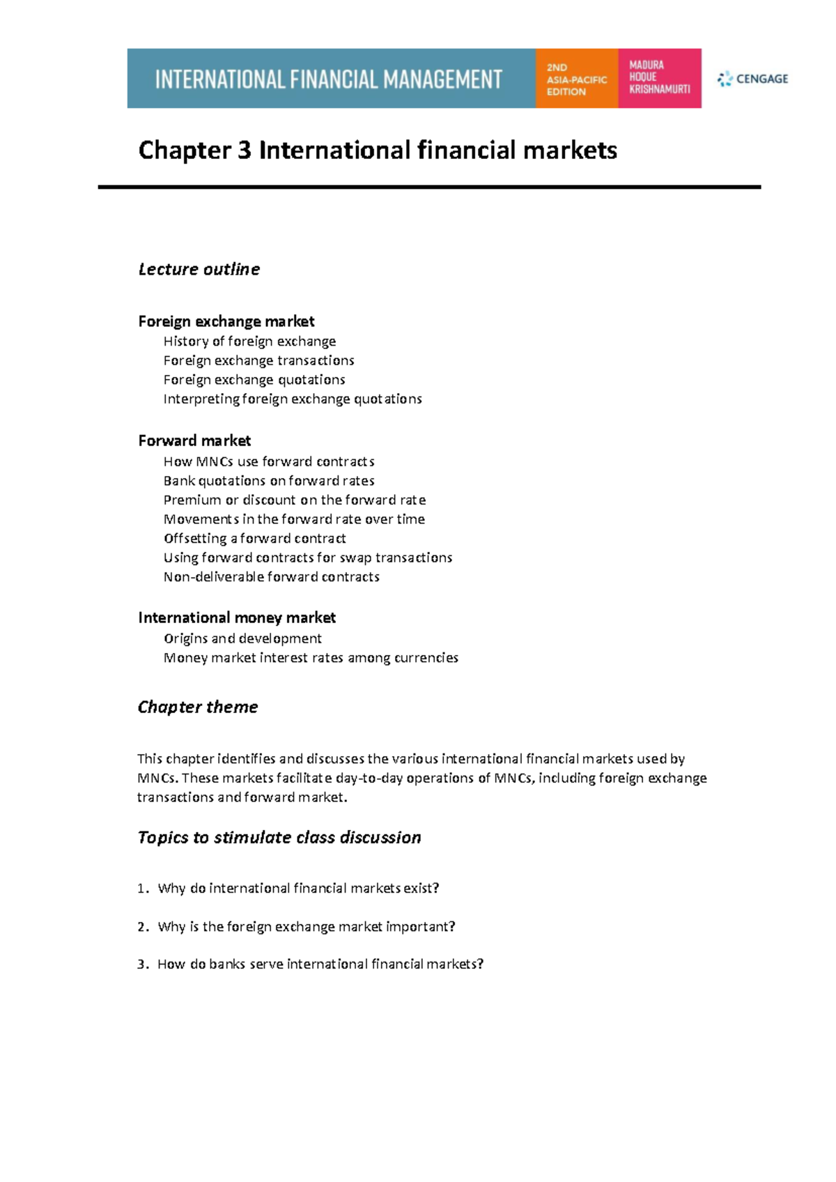 Chapter 3 Solutions-3 - solutions - Chapter 3 International financial markets Lecture outline ...