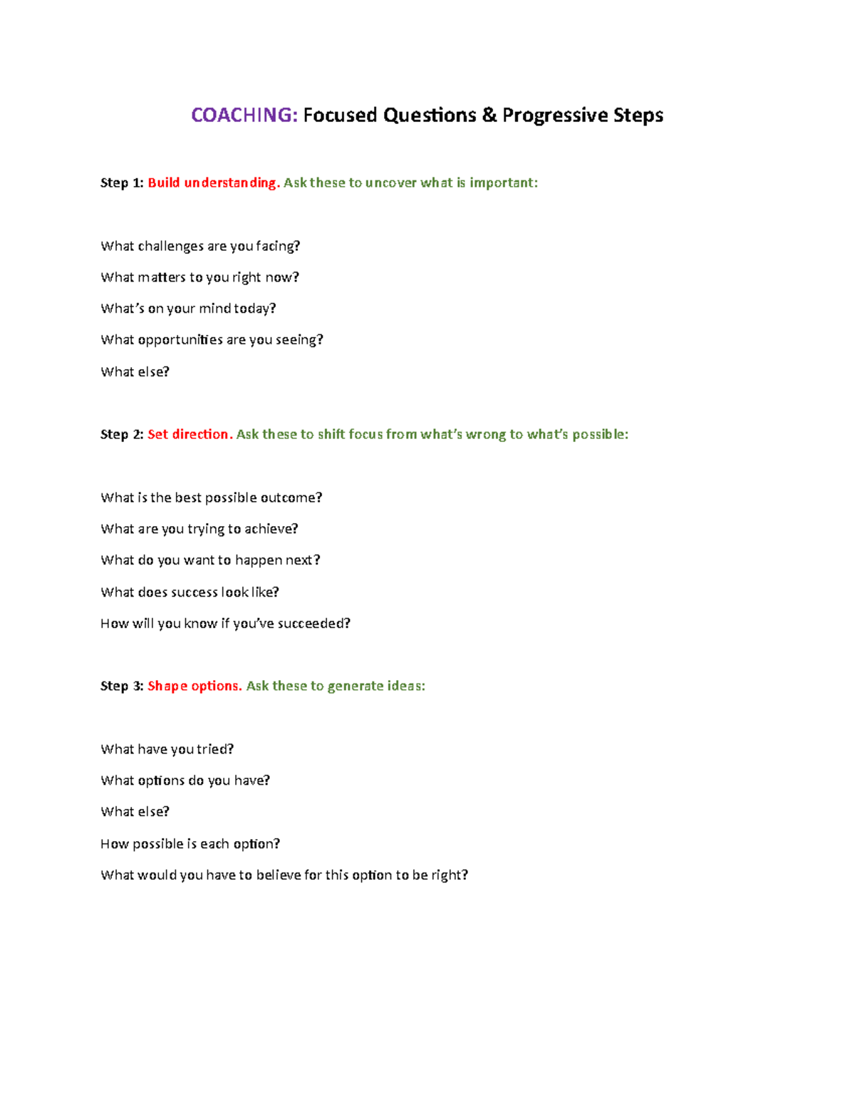 3Coaching Mentoring Questions - COACHING: Focused Questions ...