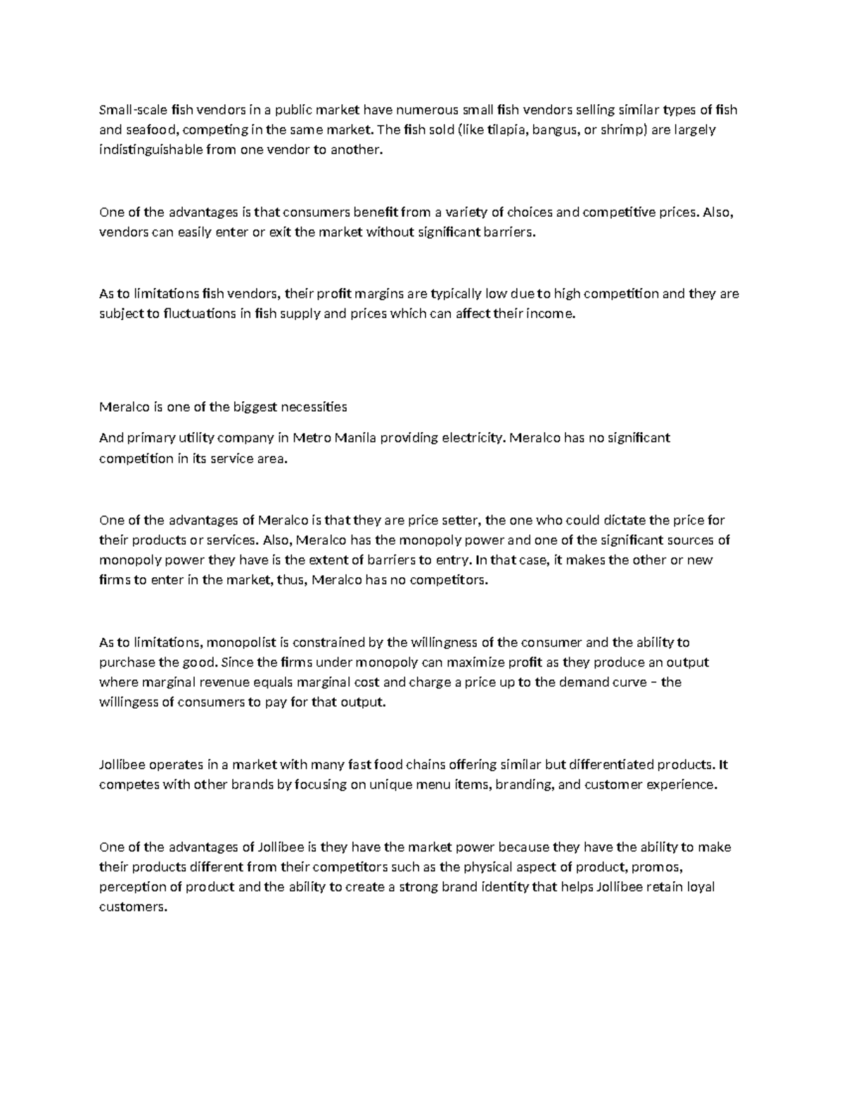 Market structures - Notes - Small-scale fish vendors in a public market ...