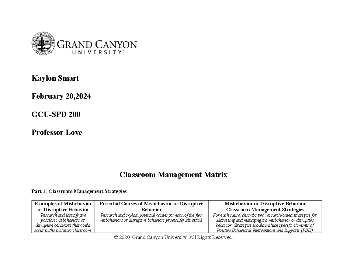 SPD-208 RS T4 Classroom Management Matrix - Kaylon Smart February 20 ...