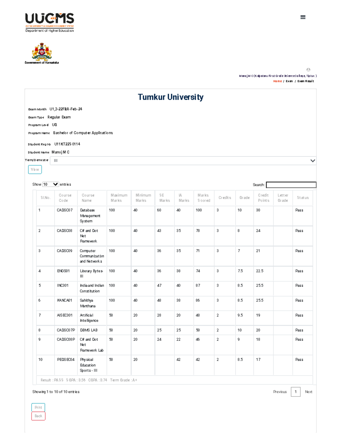 Uucms - Unified University College Management System - Mano j M C ...