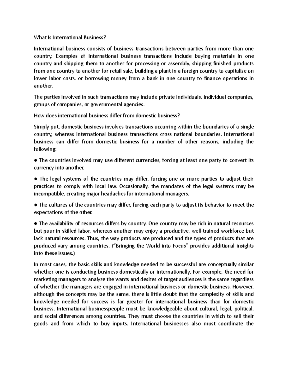 Chapter 1 - its the introduction of international business - What Is ...