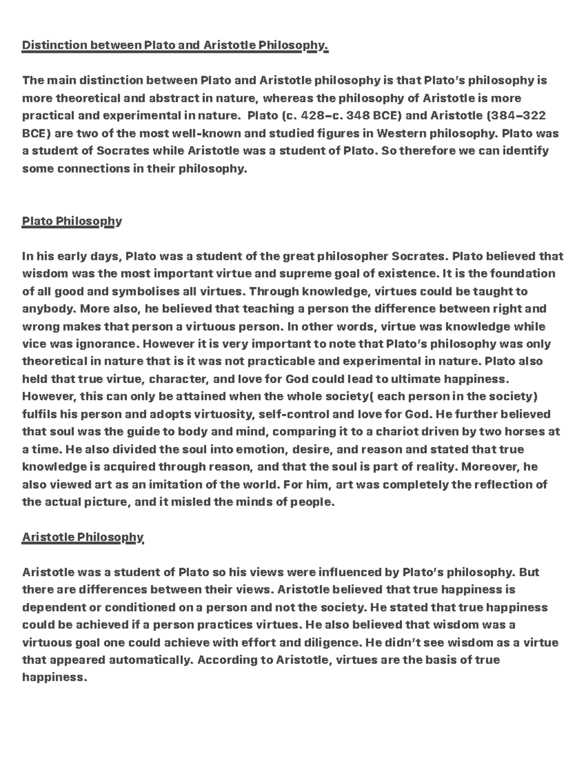 Distinction between Plato and Aristotle Philosophy - The main ...