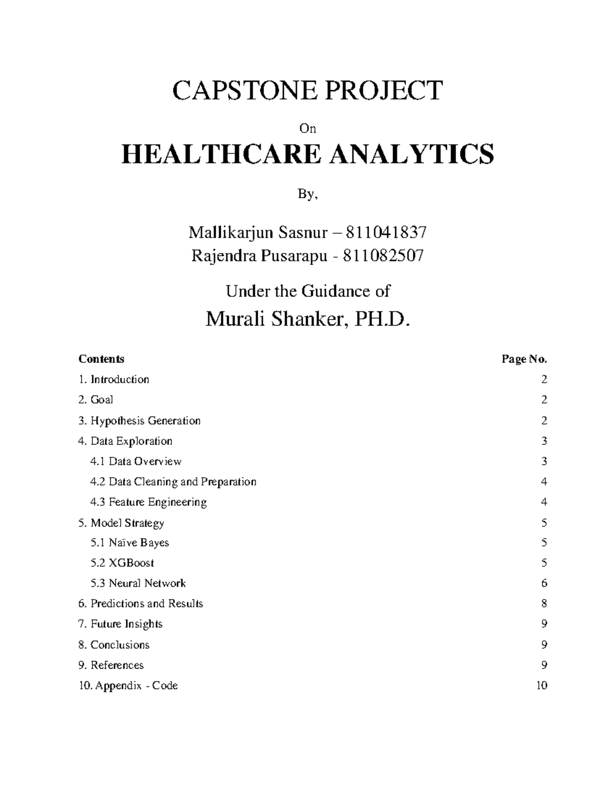 Healthcare Analytics - Project Report - CAPSTONE PROJECT On HEALTHCARE ...