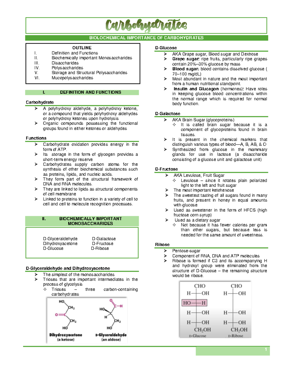 Carbohydrates MIDTERMS LECURE - BIOLOCHEMICAL IMPORTANCE OF ...