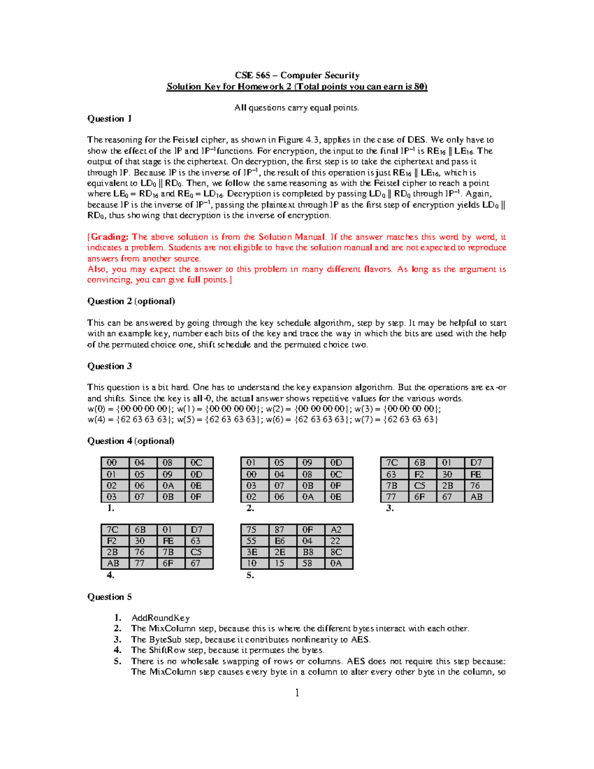 Homework 2 solnkey - CSE 565 Computer Security Solution Key for Homework 2 (Total points you can ...