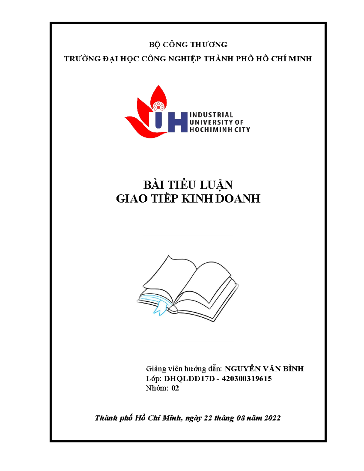 Bìa tiểu luận - bìa tiểu luận - Ngoai ngu IUH - BỘ CÔNG THƯƠNG TRƯỜNG ...