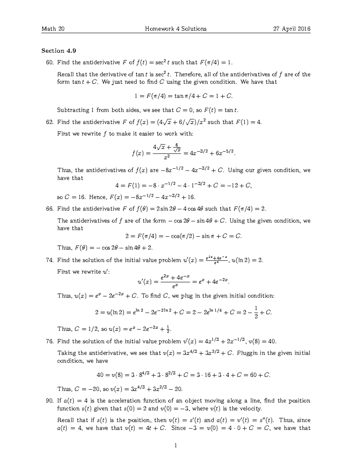 Seminar assignments - Homework assignment 4 solutions - Math 20 Homework 4 Solutions 27 April ...