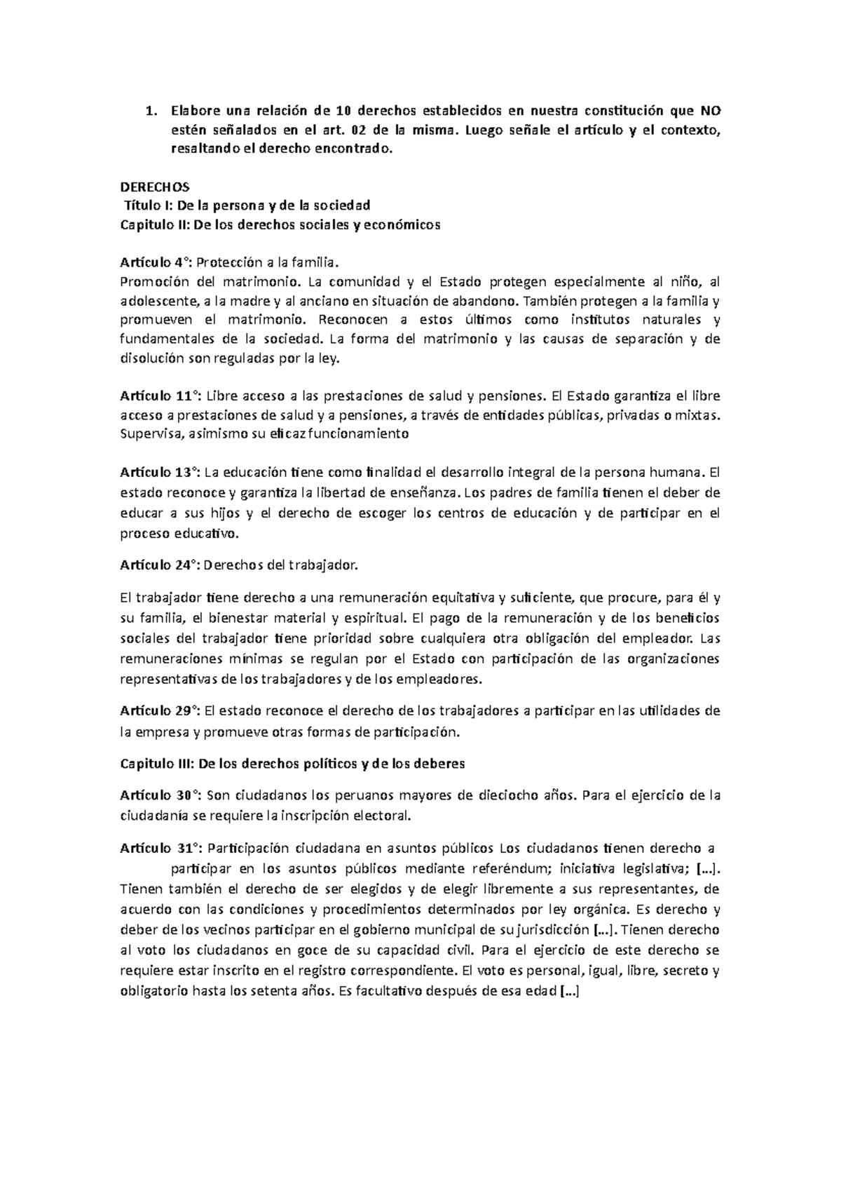 10 derecho s establecidos en nuestra constitución que NO estén ...
