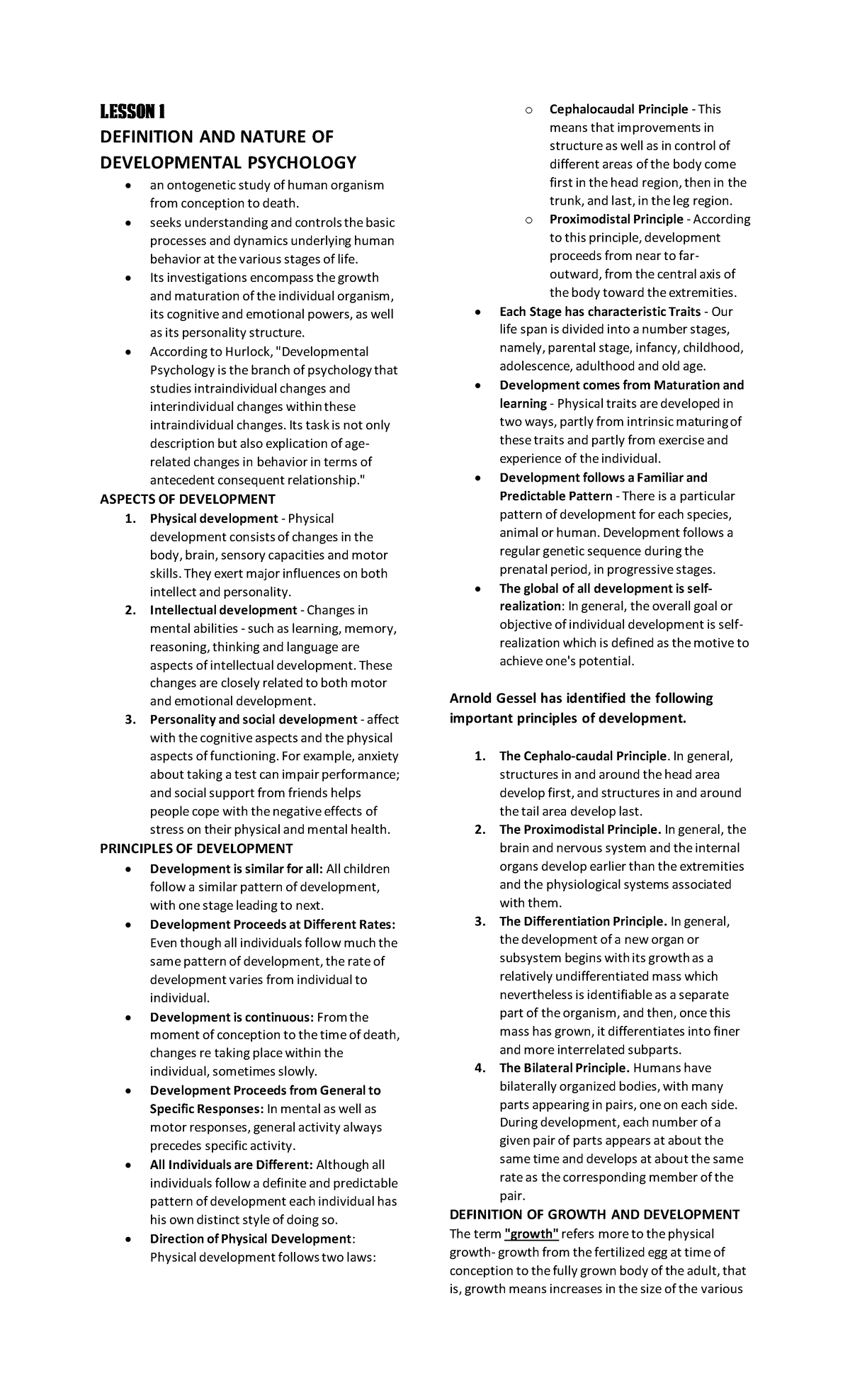 Dev Psych Outline - DEFINITION AND NATURE OF DEVELOPMENTAL PSYCHOLOGY ...