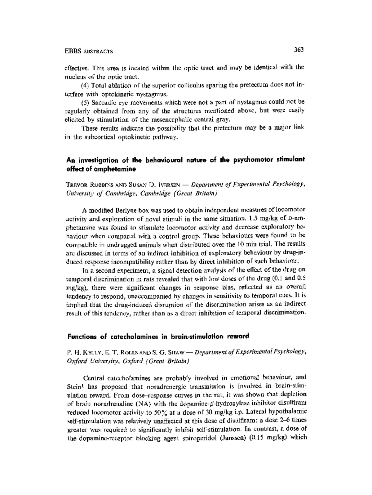 Functions of catecholamines in brain sti - EBBS ABSZRACTS 363 effective ...