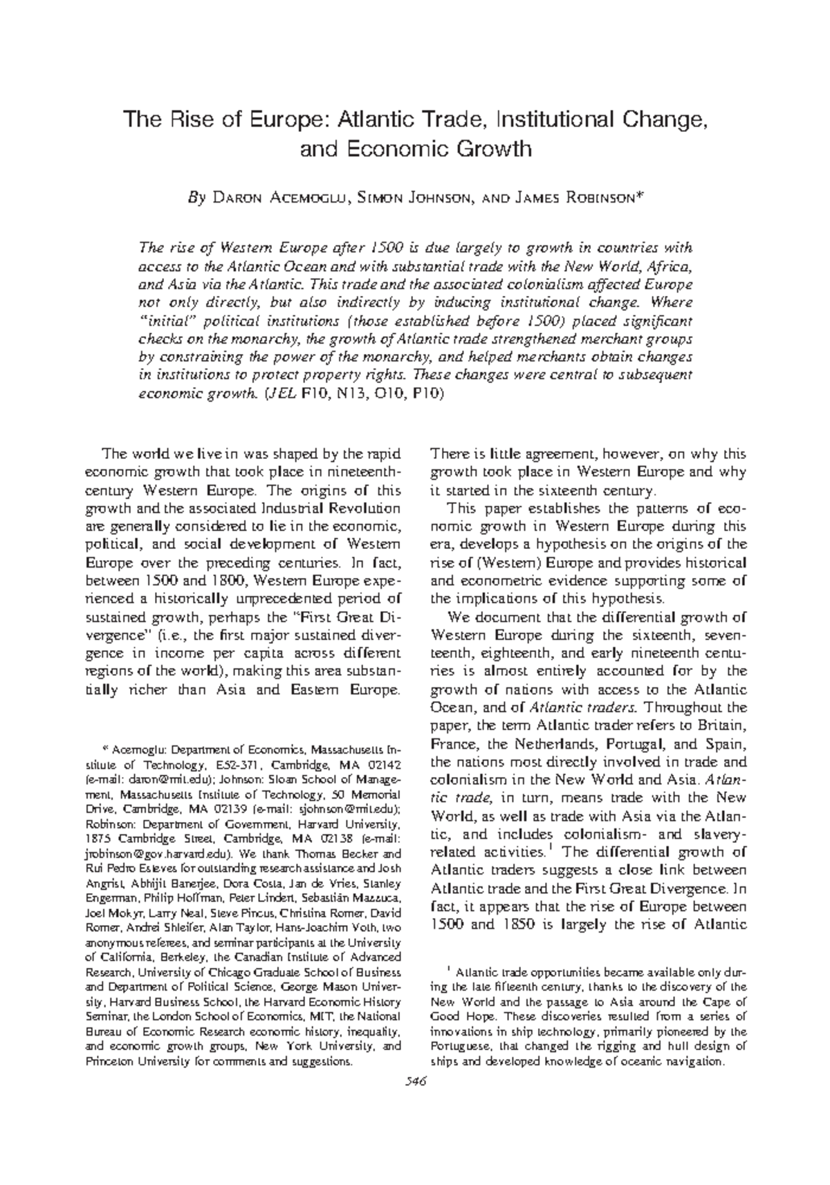 Acemoglu, Johnson y Robinson - The Rise of Europe - comercialización en ...