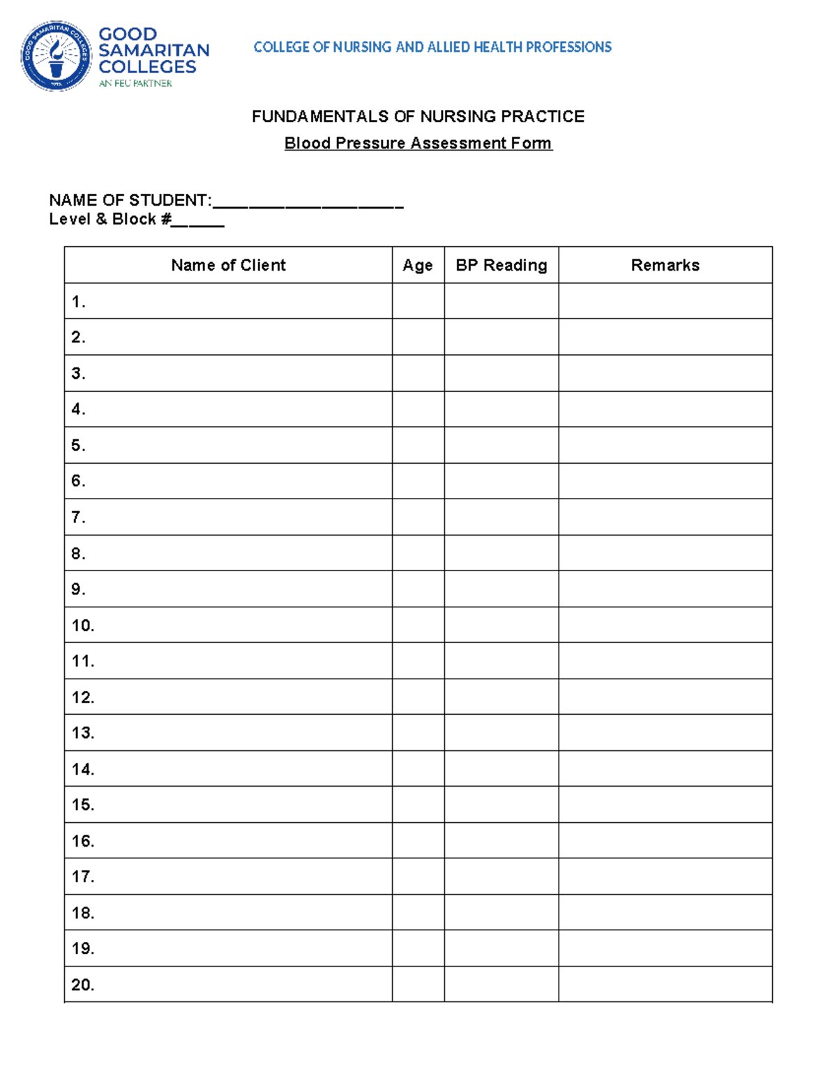 Blood+Pressure+Assessment+Form - COLLEGE OF NURSING AND ALLIED HEALTH ...