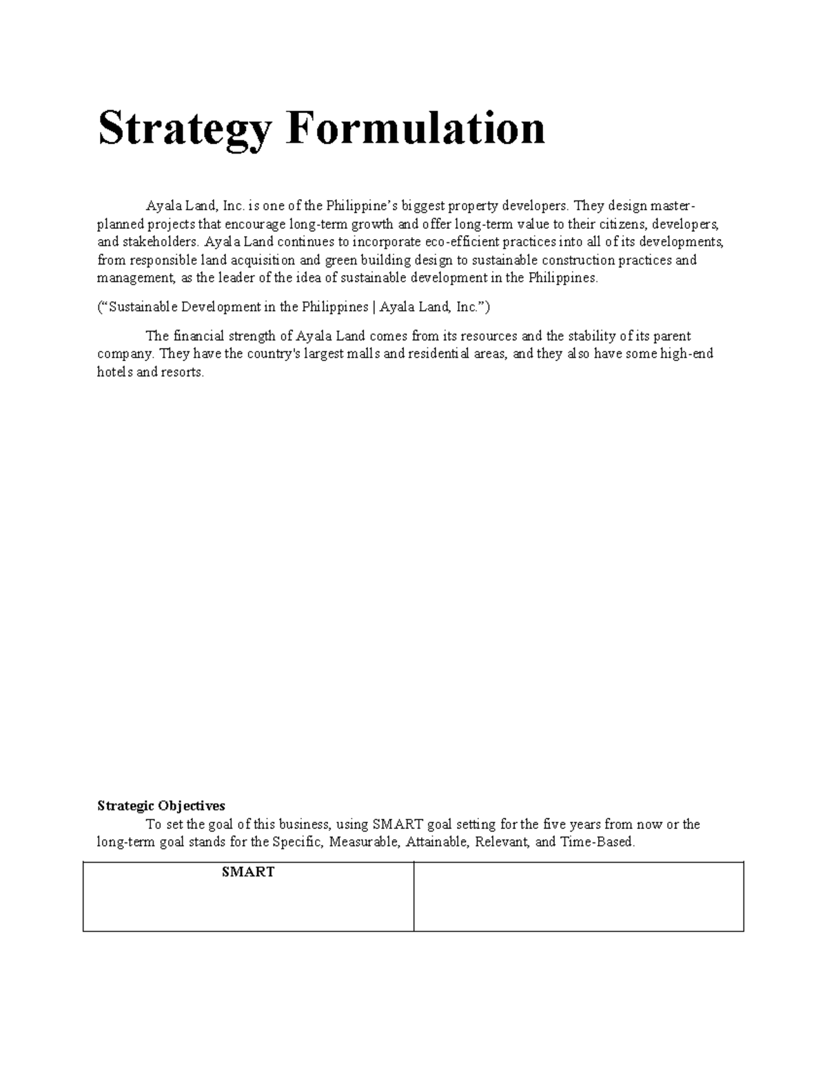 Business-strategy-formulation compress ayala land - Strategy ...