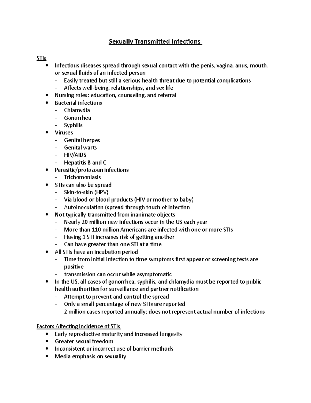 STI class notes - Sexually Transmitted Infections STIs Infectious ...