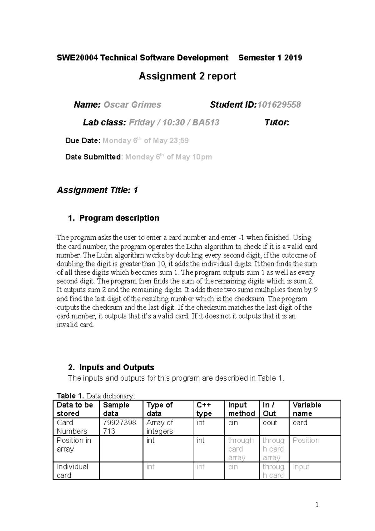 101629558-1 - SWE20004 Technical Software Development Semester 1 2019 ...