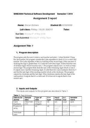 SWE2000 4 Assignment Report Template - SWE20004 Technical Software ...