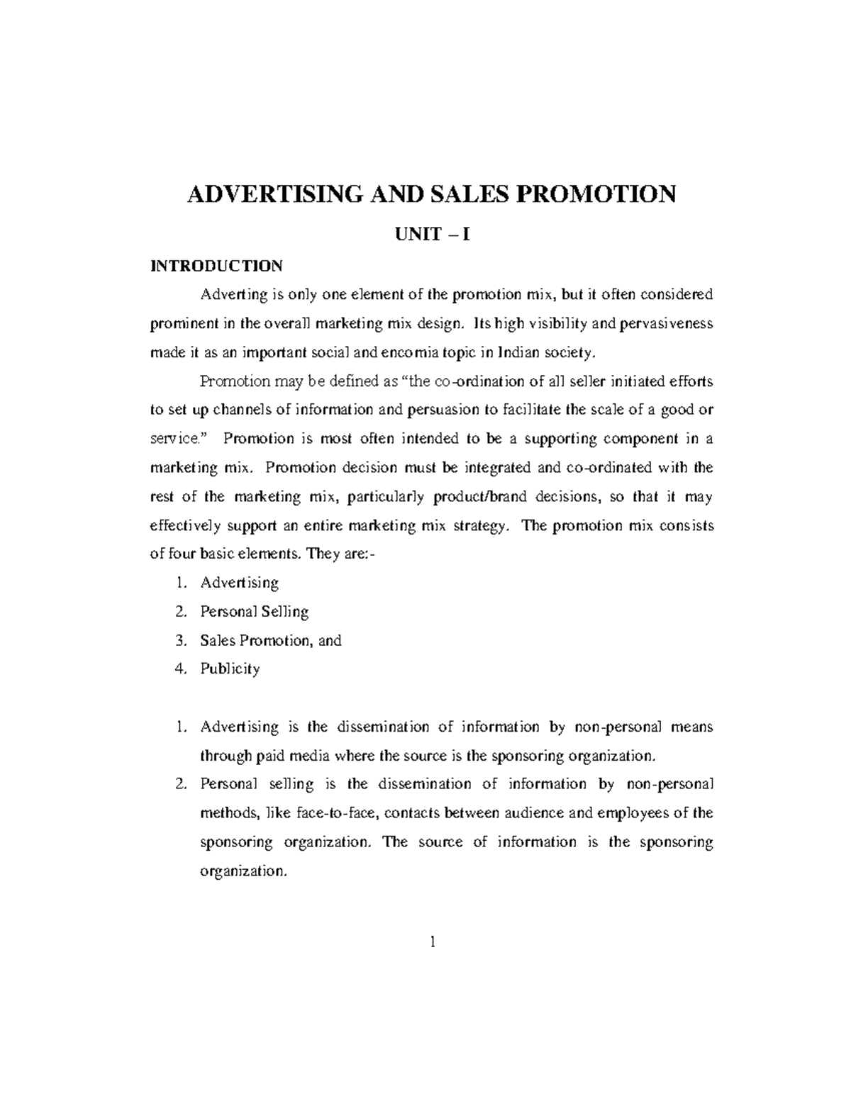 Advertising and Sales Promotion Notes MBA - ADVERTISING AND SALES ...