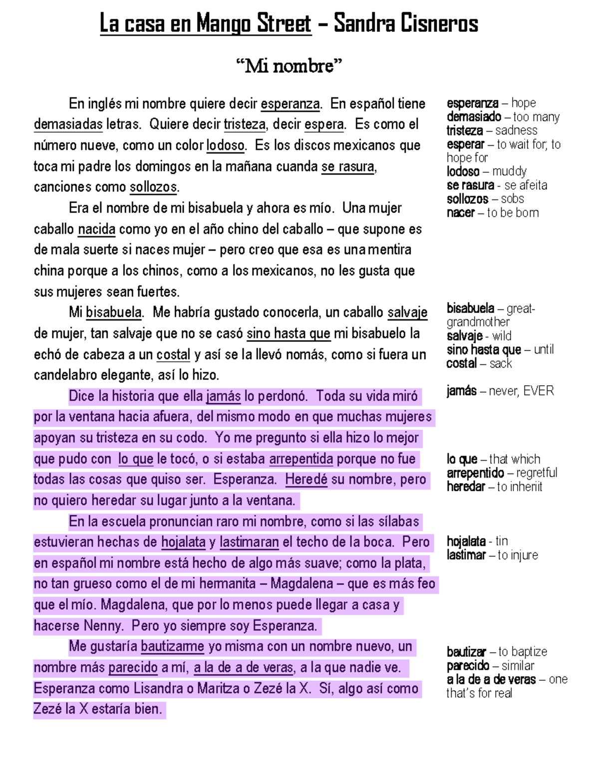 Kami Export - cuento-corto-mi-nombre-cisneros - La casa en Mango Street ...