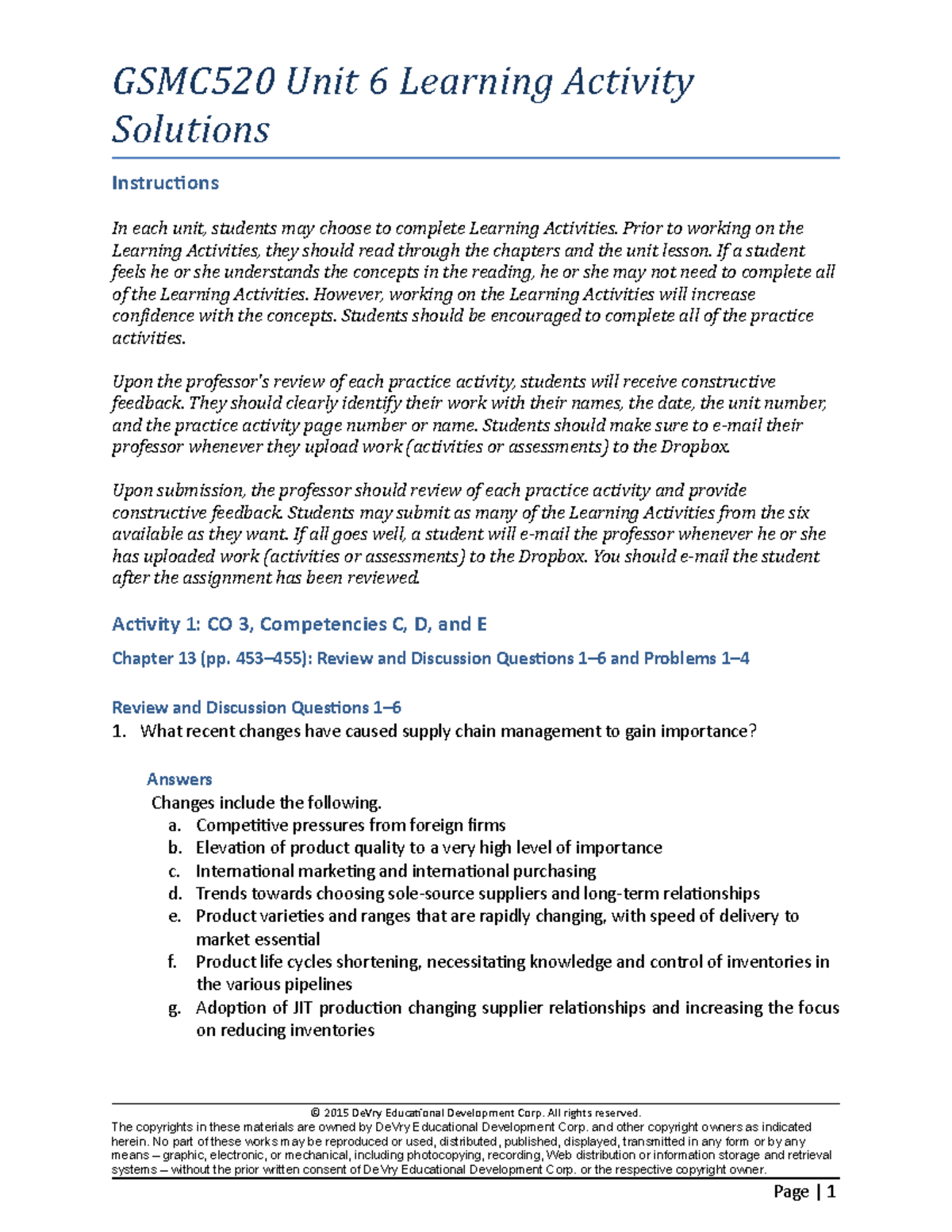 GSCM520 Unit6 Learning Activity Solutions - Management - UI - Studocu