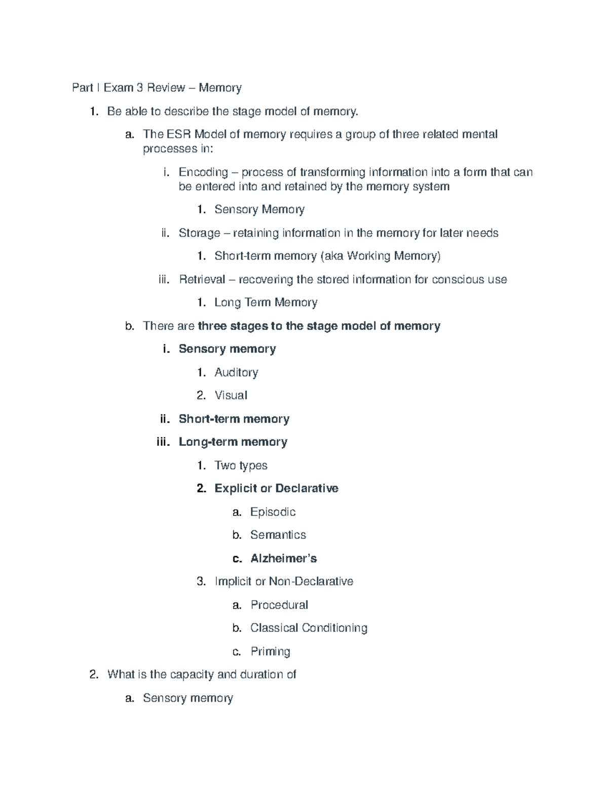 Part I Exam 3 Memory - Part I Exam 3 Review – Memory 1. Be able to ...