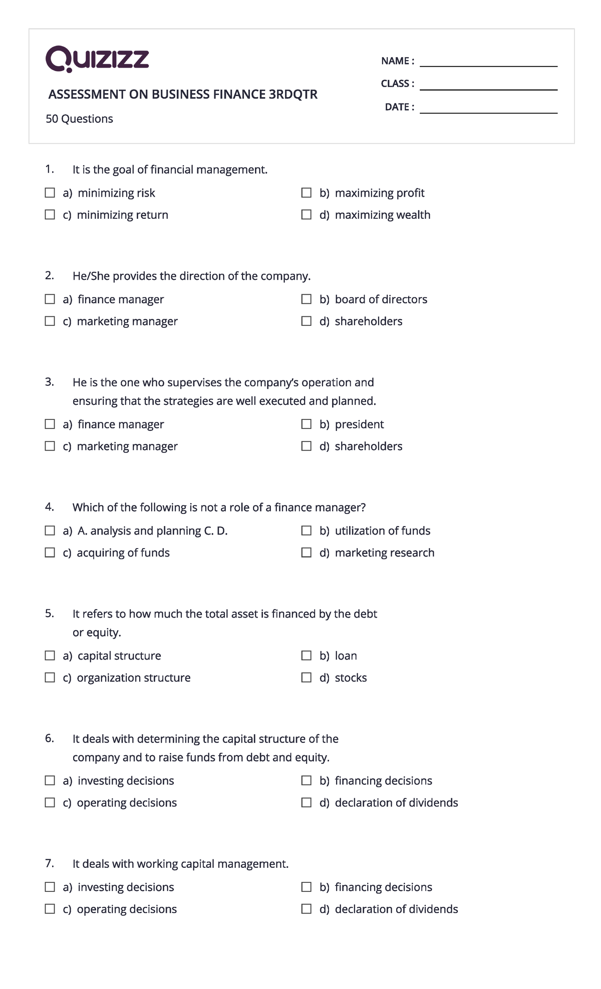 Assessment ON Business Finance - Business Administration - Studocu