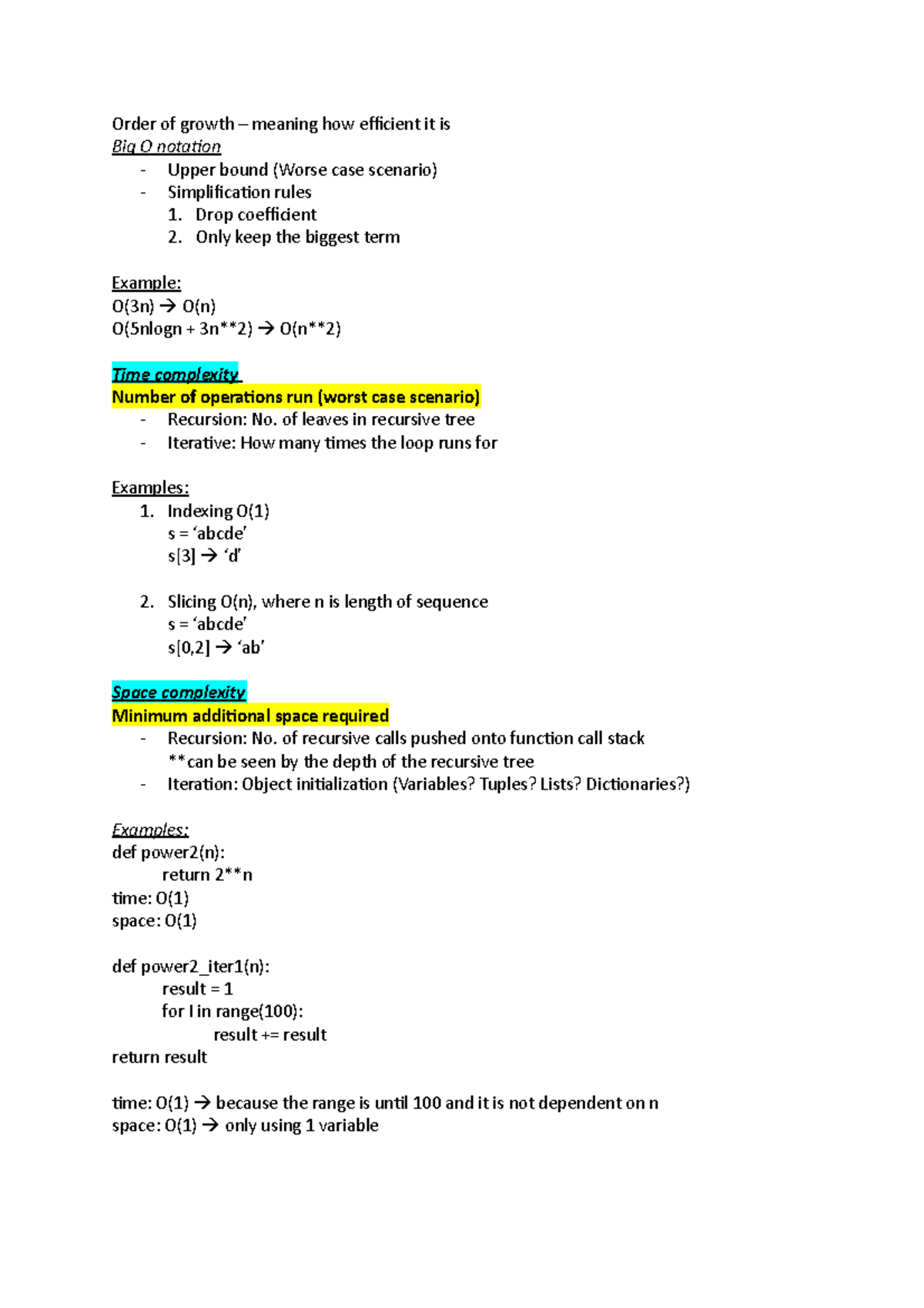 CS1010s big O notation notes - Order of growth – meaning how efficient ...