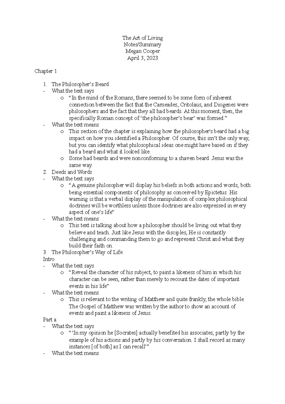 The Art of Living - Chapter 1 - The Art of Living Notes/Summary Megan ...