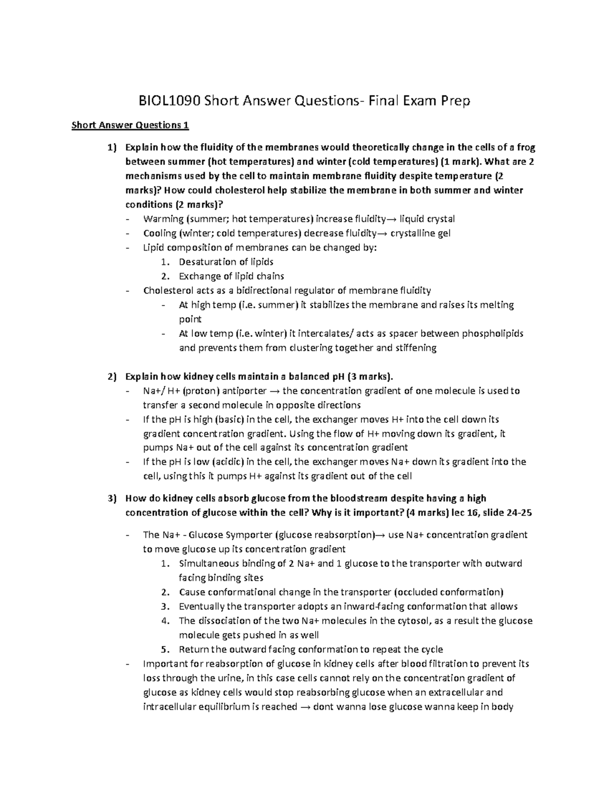 BIOL1090 Short Answer Questions- Final Exam Prep - What are 2 ...