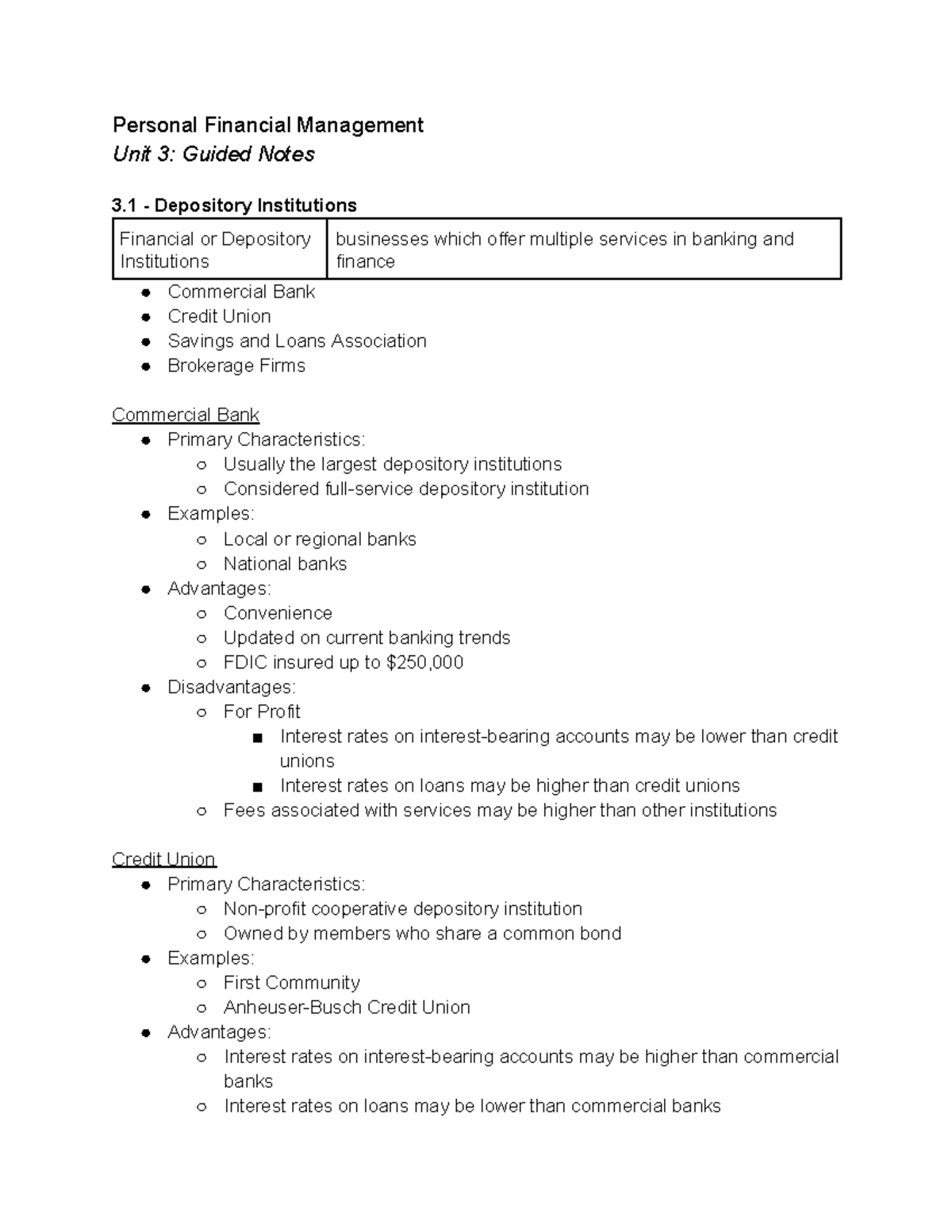 Unit 3 Guided Notes - Personal Financial Management Unit 3: Guided ...