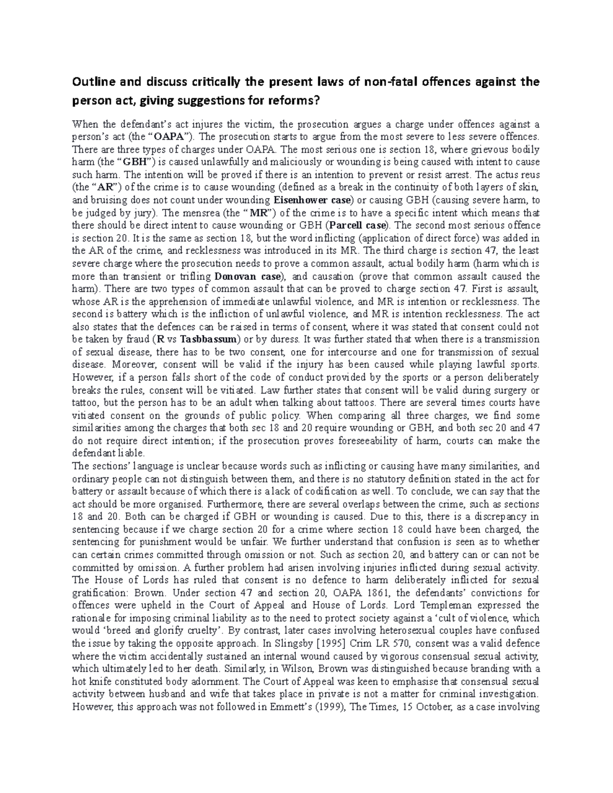 Oapa essay - Outline and discuss critically the present laws of non ...