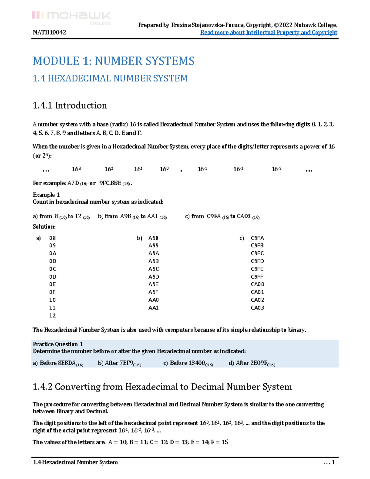 1.4 Hexadecimal Number System - .. 1 MODULE 1: NUMBER SYSTEMS 1 ...