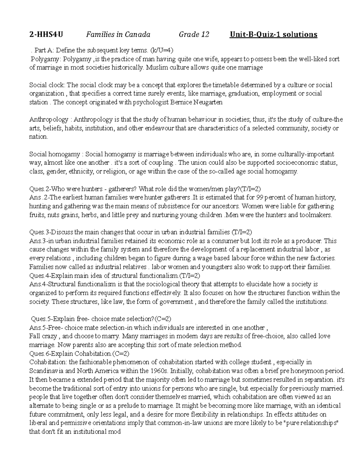 2 Quiz B Solution final - 2-HHS4U Families in Canada Grade 12 Unit-B ...