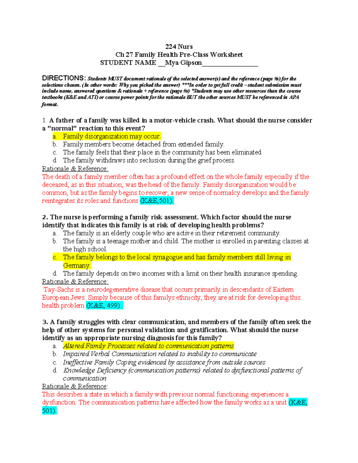Family Health Pre Class Assignment Student Copy - 224 Nurs Ch 27 Family ...