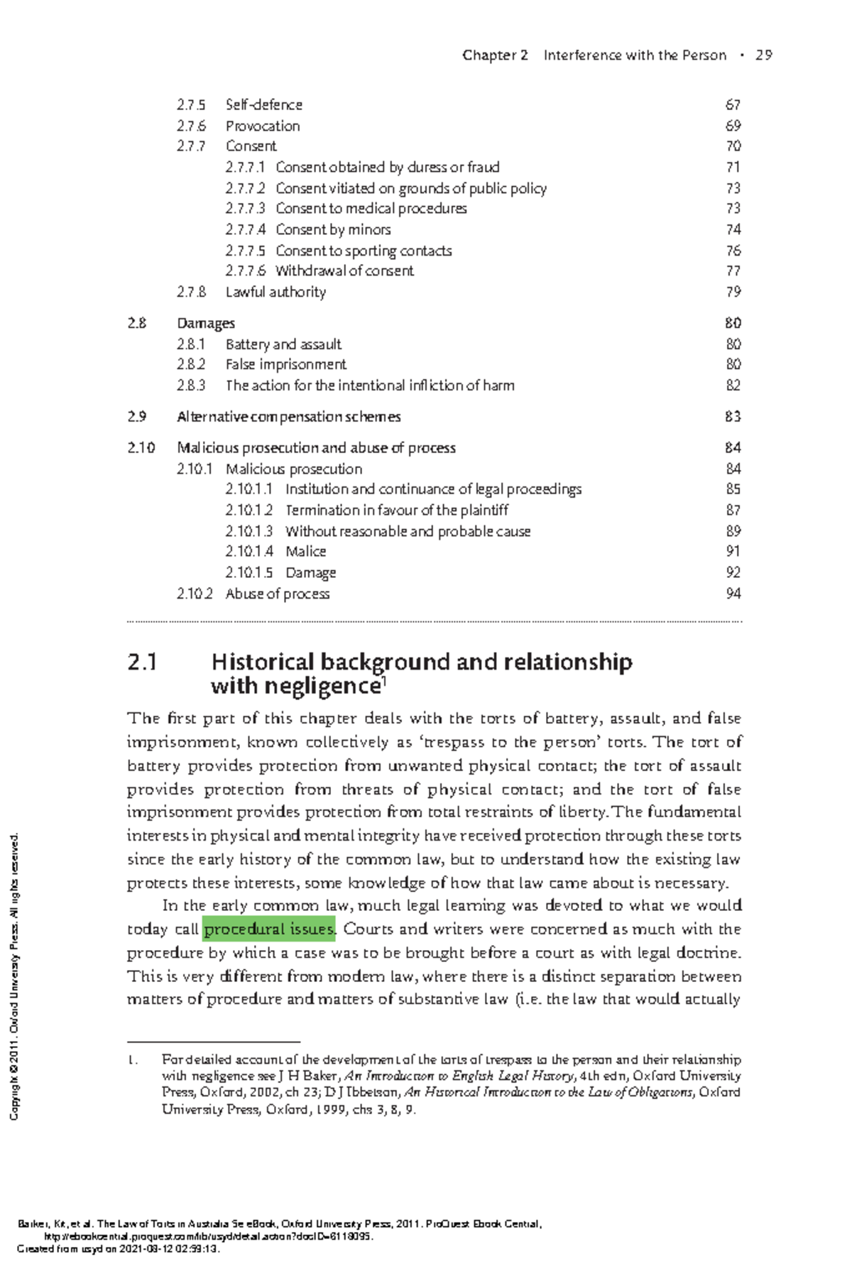 Barker chapter 2 - Essential reading - 2.7 Self-defence 67 2.7 Provocation 69 2.7 Consent 70 2.7 ...