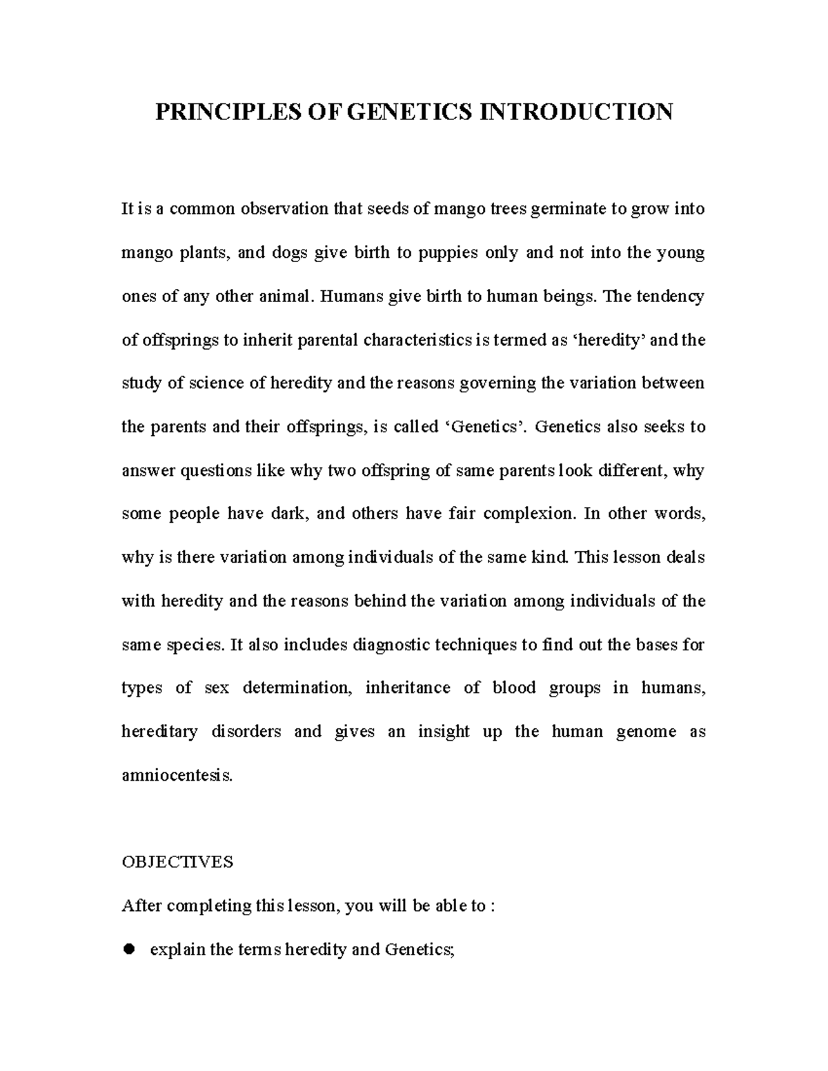 PRINCIPLES OF GENETICS INTRODUCTION - Humans give birth to human beings ...