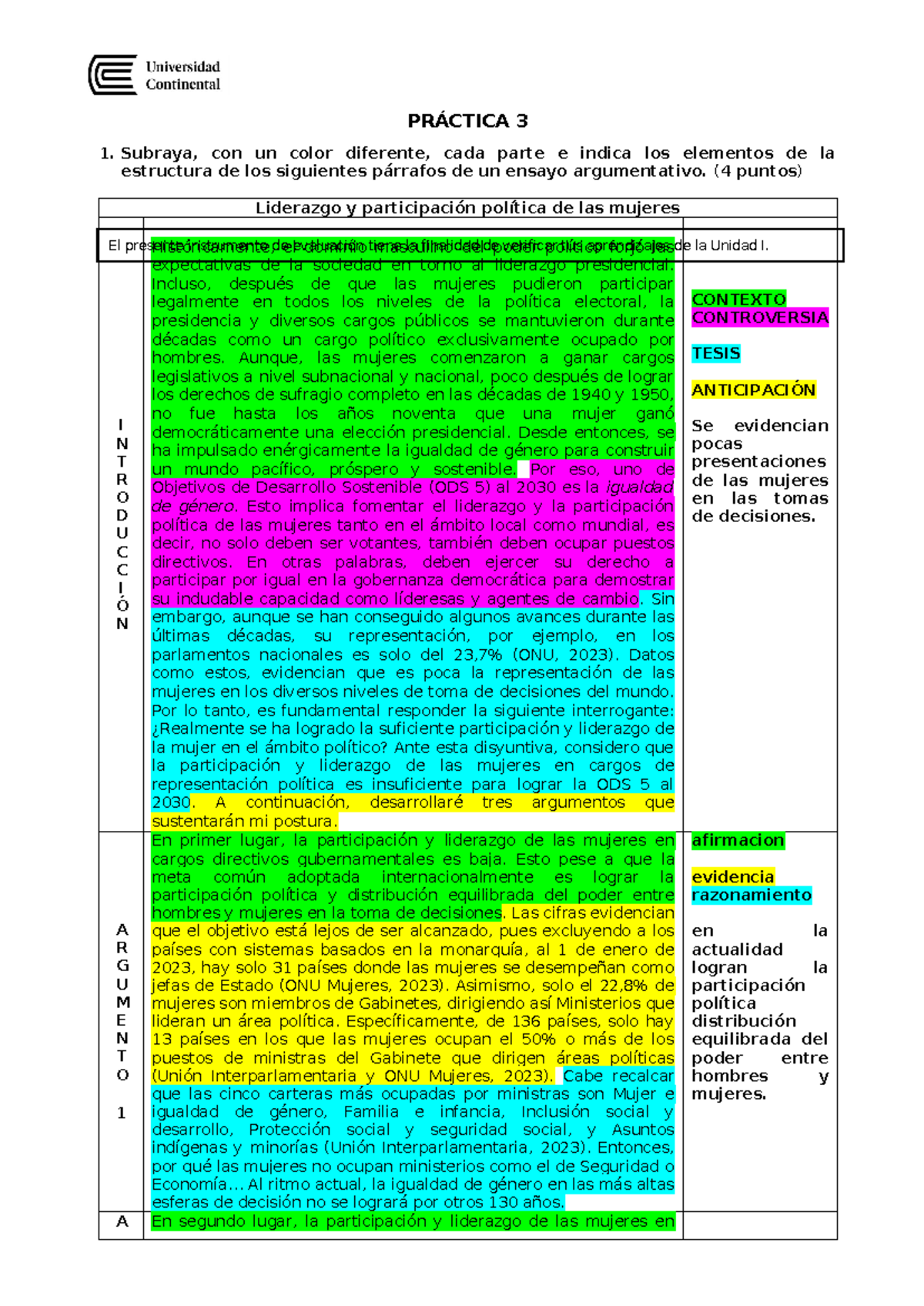 Almendra Quispe Canchumani Practica 3 Y 4 - PRÁCTICA 3 1. Subraya, con un color diferente, cada ...