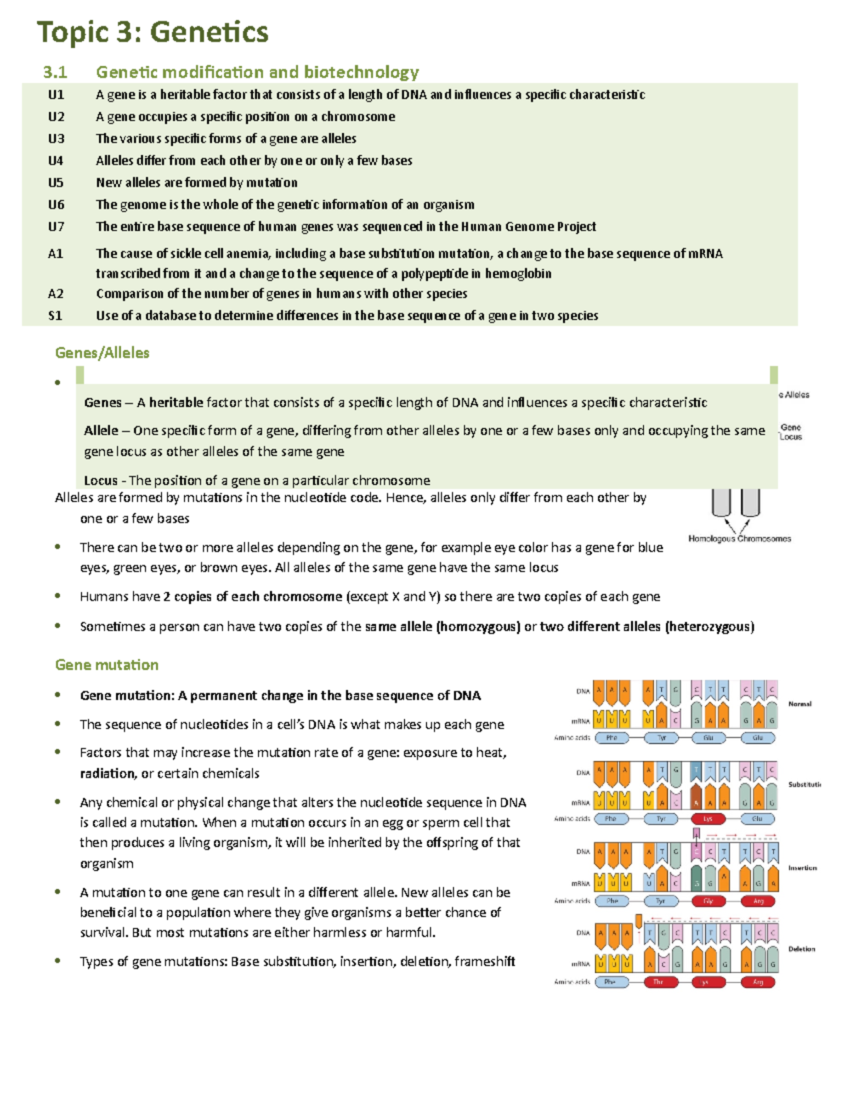 Biology Standard Level - Topic 3: Genetics 3 Genetic modification and ...