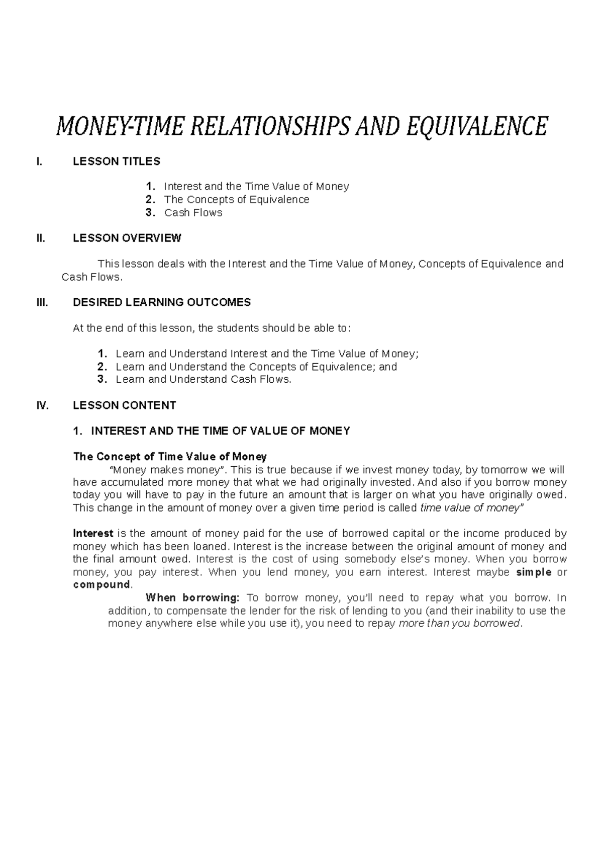 Module 2- Money-TIME Relationships AND Equivalence - MONEY-TIME ...
