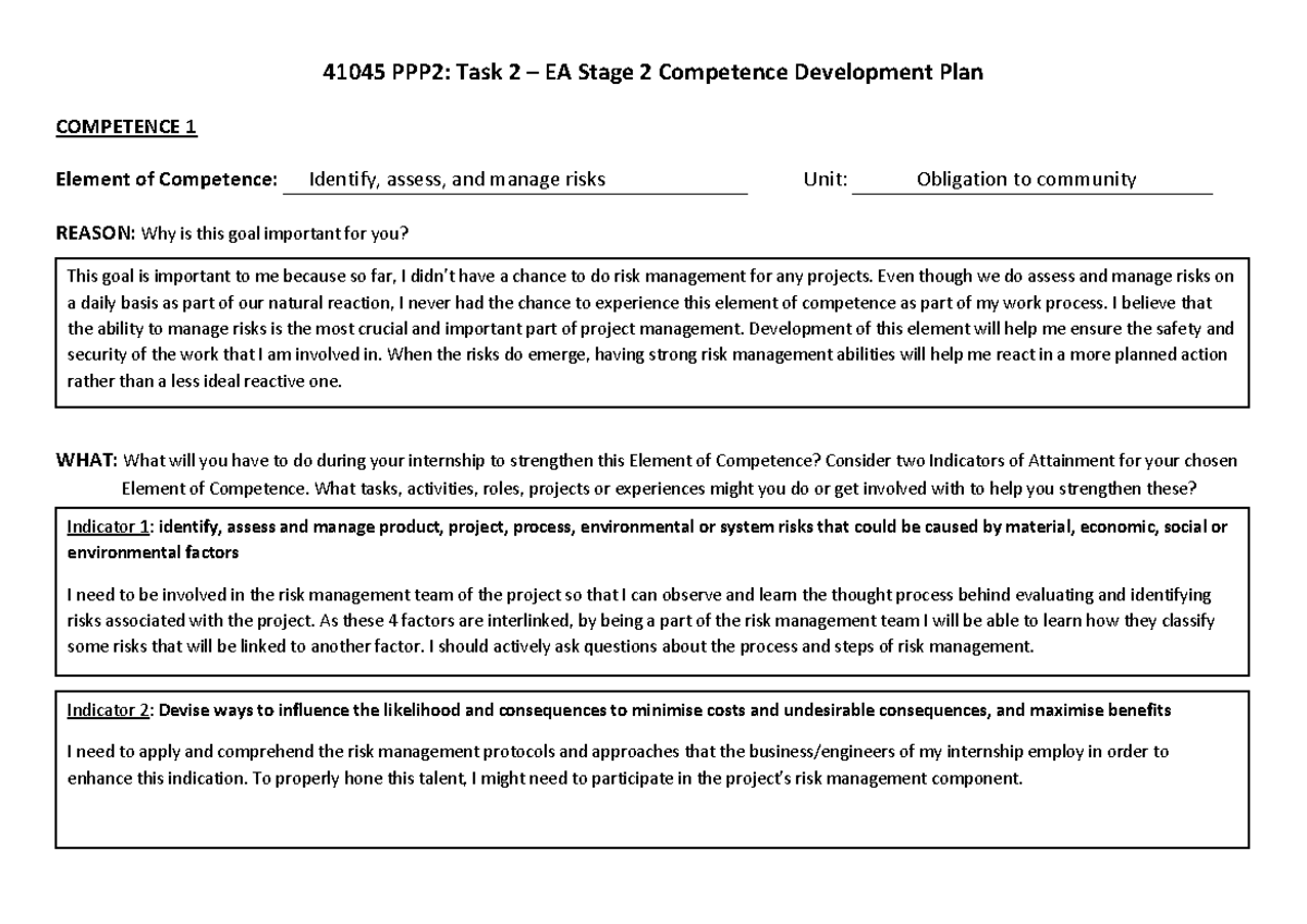 EPP2 - EA Stage 2 Competence Development Plan 1 - 41045 PPP2: Task 2 3 ...