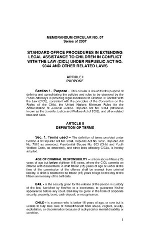 Barangay Protocol in Managing Cases of CICL and CAR - IN MANAGING CASES ...