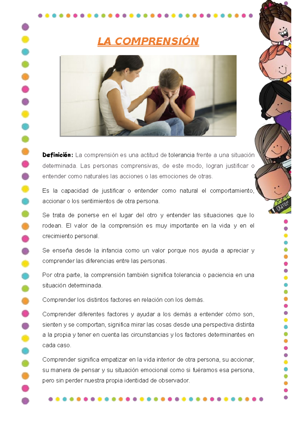 Características DE LA Comprensión - LA COMPRENSIÓN Definición: La ...