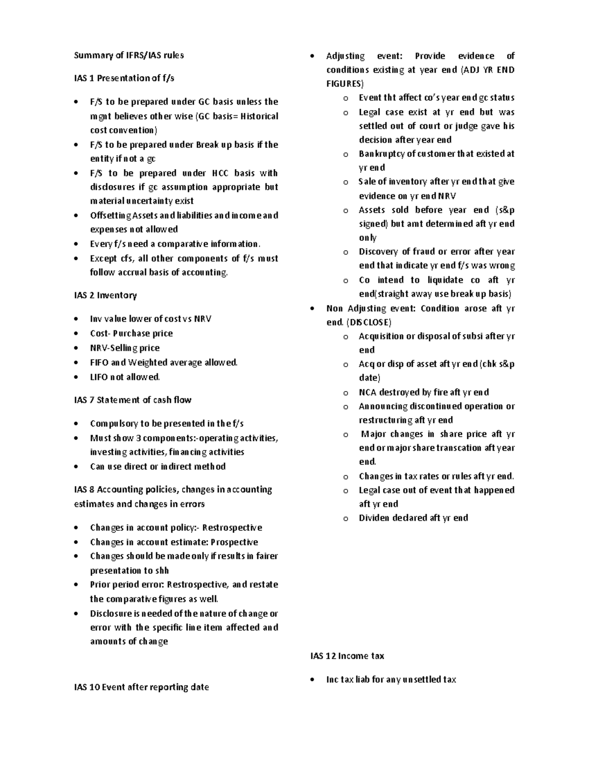 AAA IFRS - This only summaries of IFRS - Summary of IFRS/IAS rules IAS ...