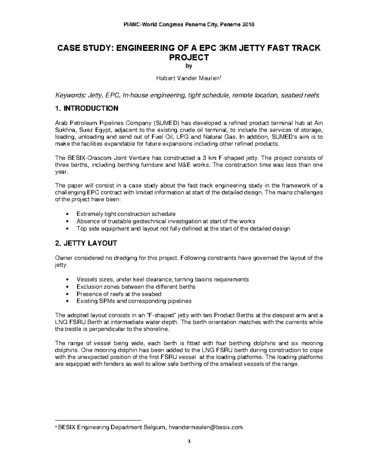 CASE Study Engineering OF A EPC 3KM Jetty FAST Track - PIANC-World ...